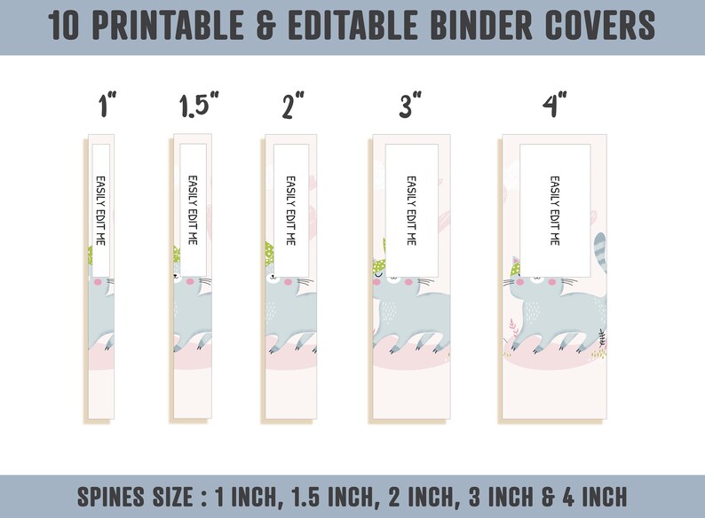 Animal Binder Cover, 10 Printable/editable Covers+spines, Binder Insert ...