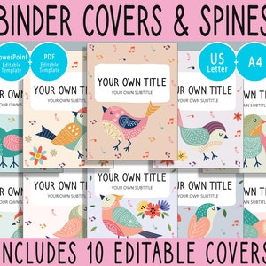 10 Editable Singing Bird Binder Covers, Includes 1", 1.5", 2" Spines ...