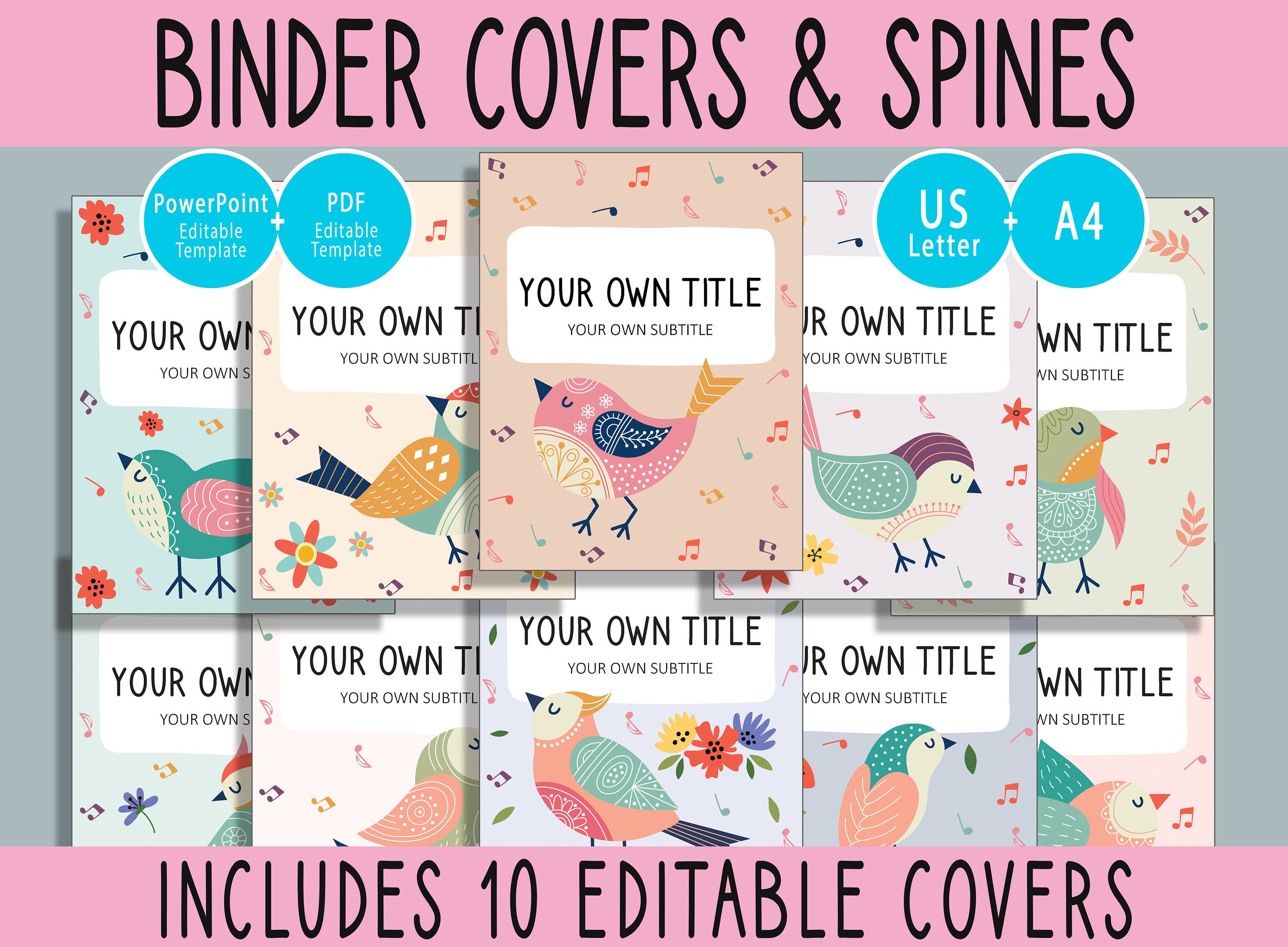 10 Editable Singing Bird Binder Covers Includes 1 - Etsy