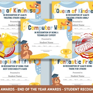 Editable Superlative Awards, End of the Year Classroom Awards, Student ...
