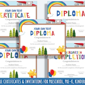 Editable Preschool Certificates, Diplomas, Completions, and Invitations ...