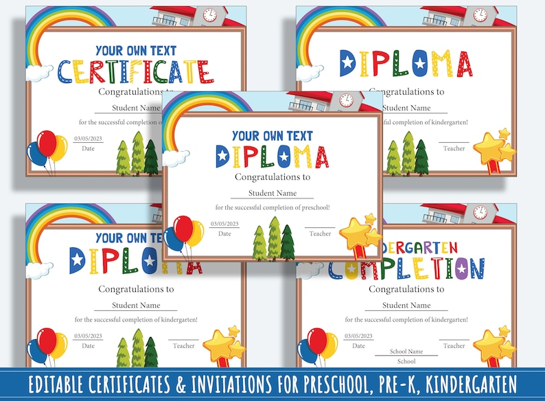 Editable Preschool Certificates Diplomas Completions and - Etsy