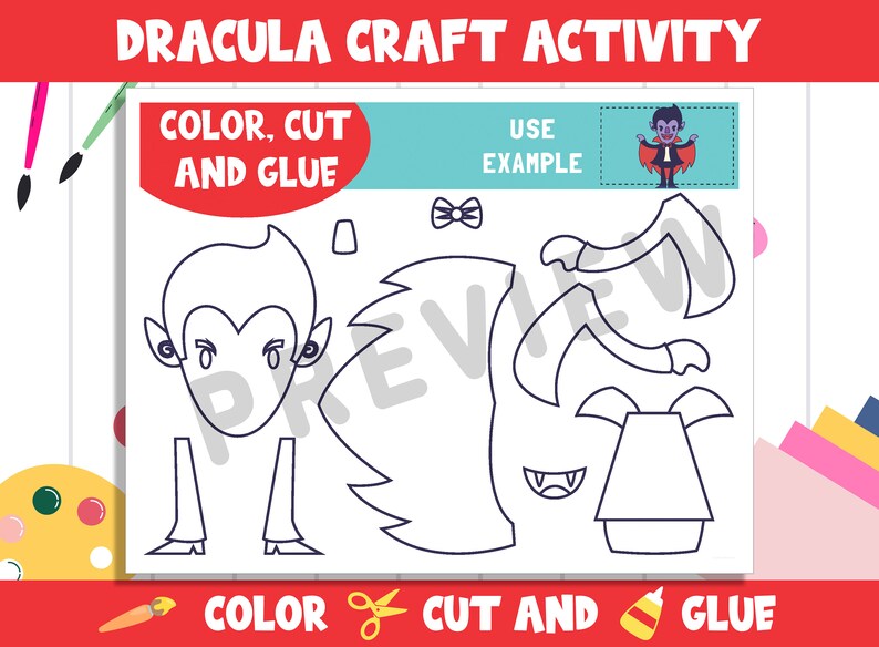 Cute Dracula Craft Activity - Color, Cut, and Glue for Prek to 2nd ...