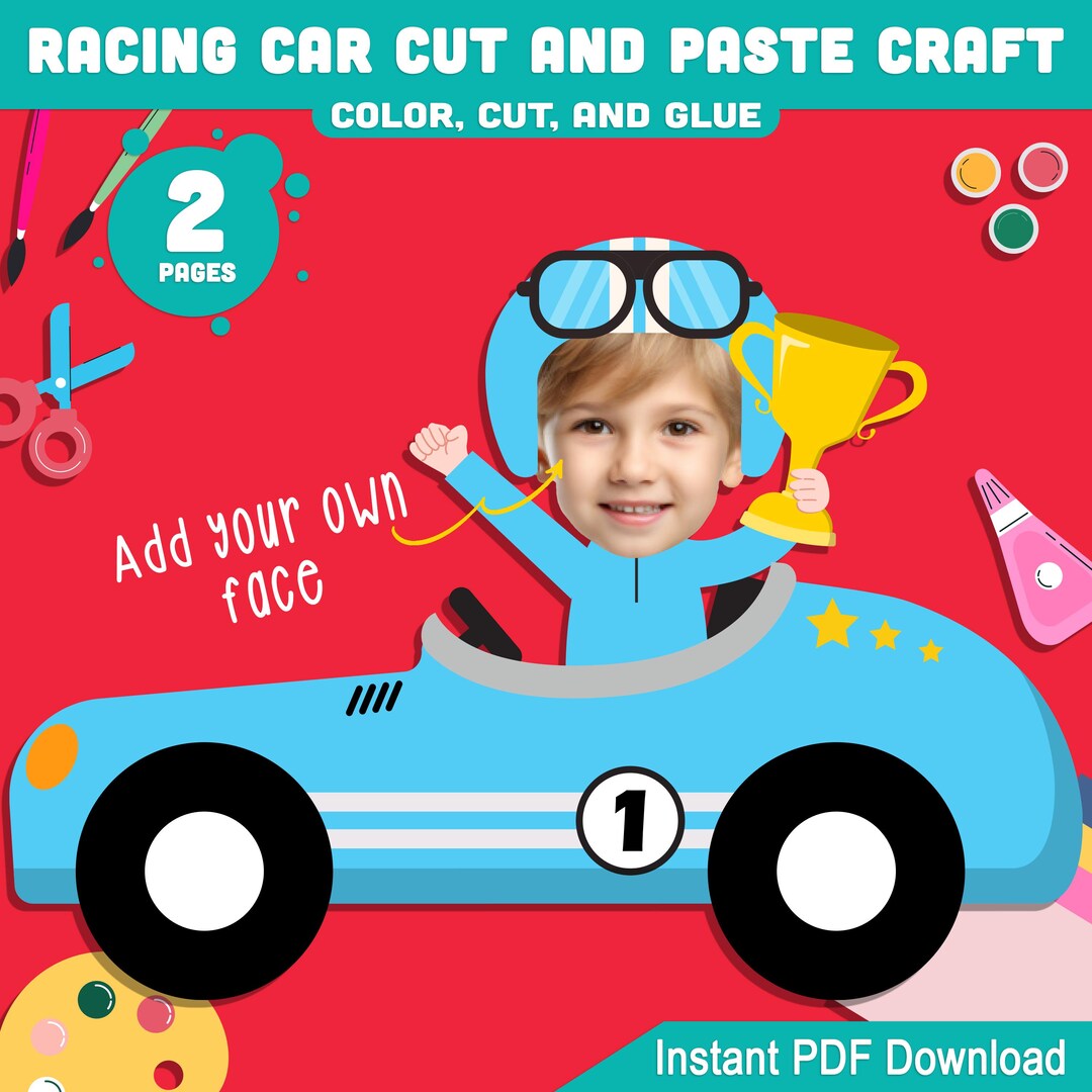Racing Car Cut-and-paste Craft for Kids, Fun Printable Activity With ...