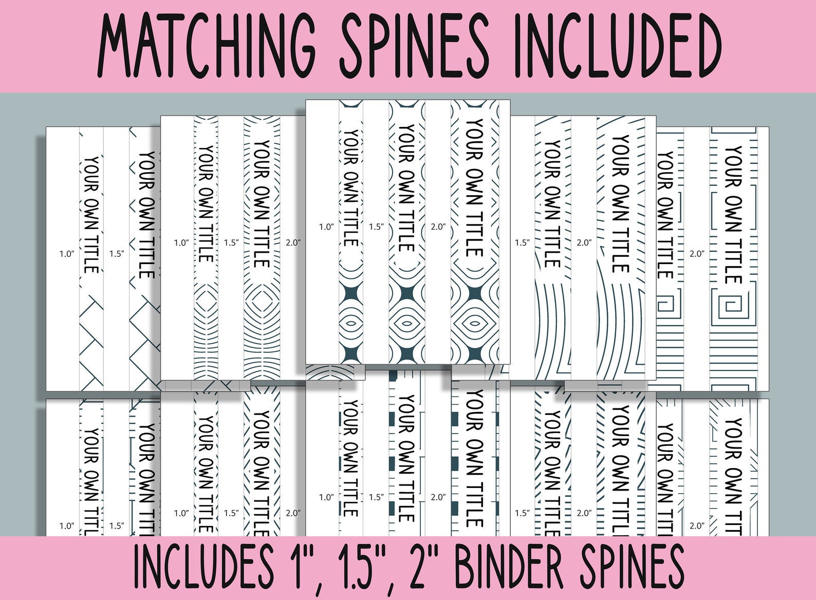 10 Editable Abstract Line Binder Covers, Includes 1, 1.5, 2 Spines ...