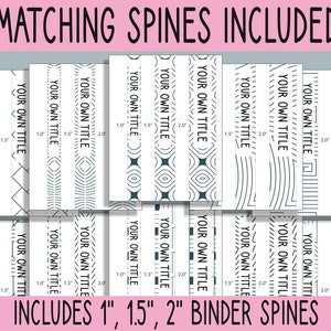 10 Editable Abstract Line Binder Covers, Includes 1", 1.5", 2" Spines ...