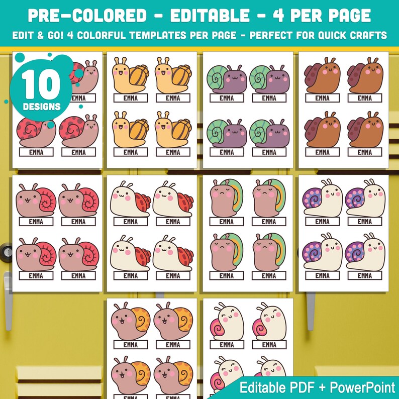 Editable Locker Labels (cubby Name Tags), Snail Themed – 10 Designs ...