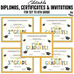 34 Editable First Grade Diplomas, 1st-8th Grade Certificates, Diplomas ...