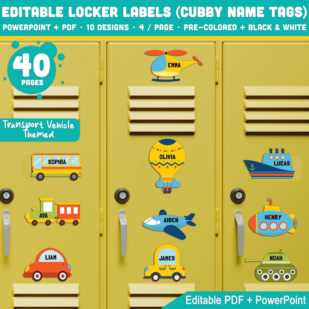 Editable Locker Labels (cubby Name Tags), Transport Vehicle Themed, Pre ...