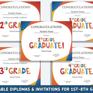 Editable End of 3rd Grade Certificate, 1st to 8th Grade Diploma ...