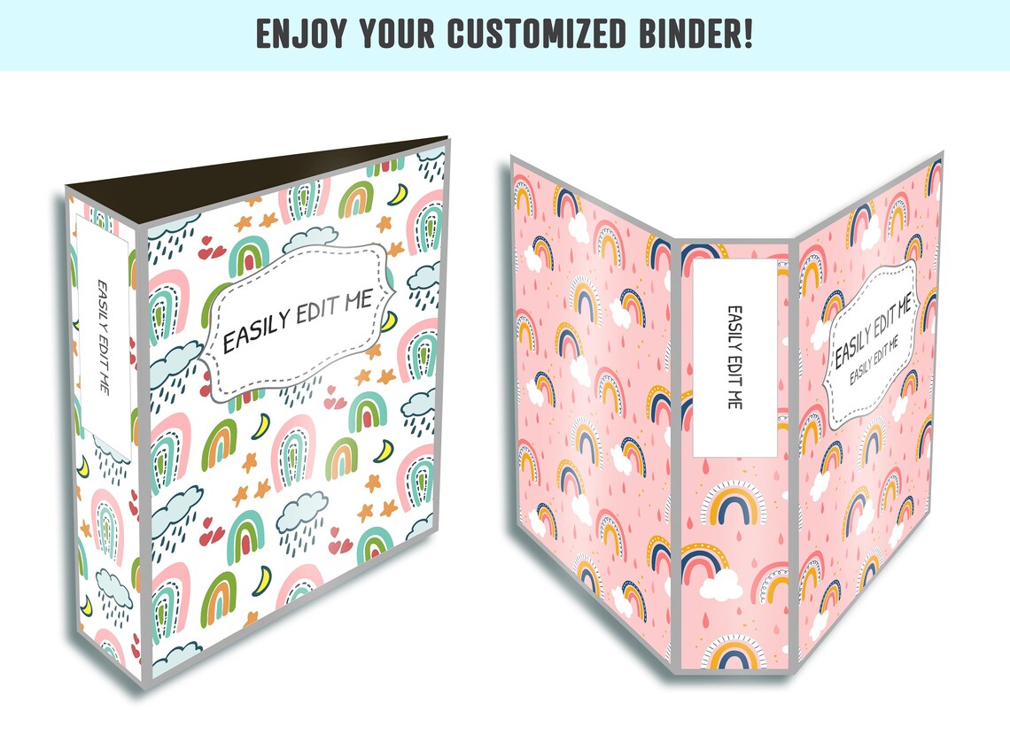 Rainbow Binder Cover 10 Printable & Editable Binder - Etsy