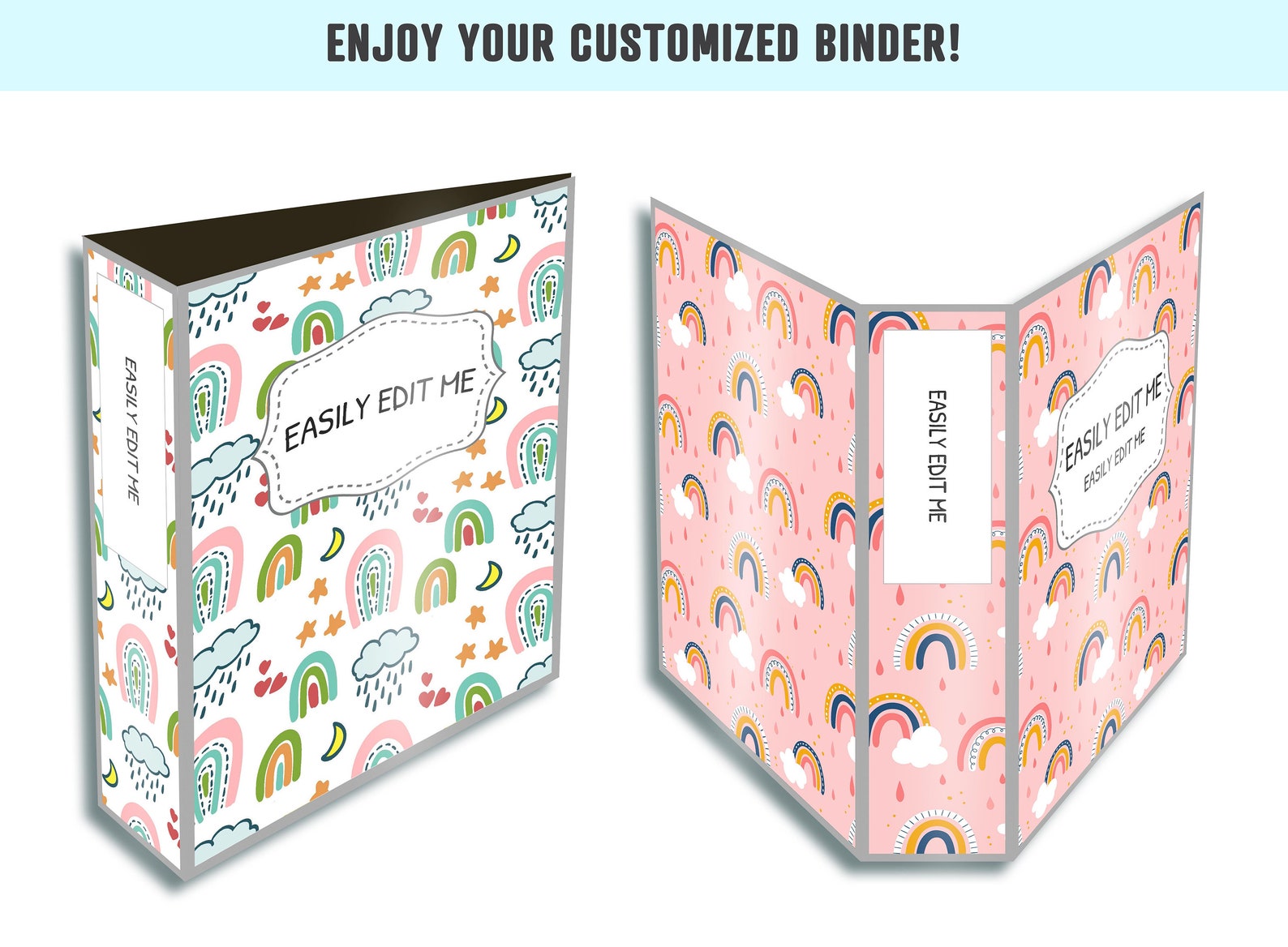 Rainbow Binder Cover 10 Printable & Editable Binder - Etsy