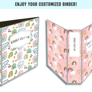 Rainbow Binder Cover, 10 Printable & Editable Binder Covers+spines ...