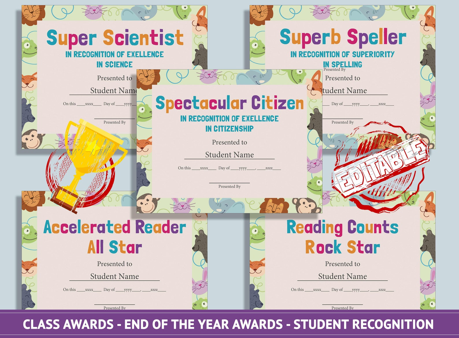 Editable Classroom Awards End of the Year Awards Student Recognition ...