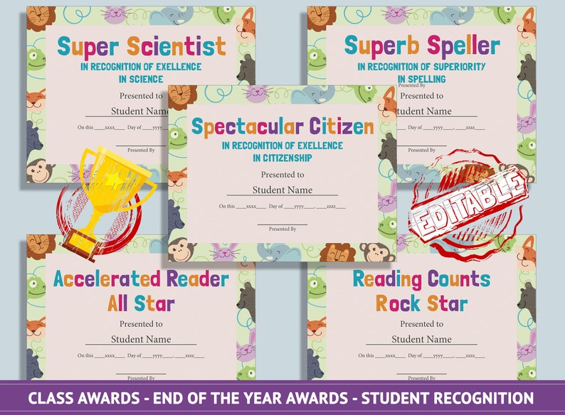 Editable Classroom Awards End of the Year Awards Student Recognition ...