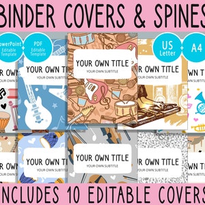 10 Editable Musical Instruments Binder Covers, Includes 1, 1.5, 2 ...