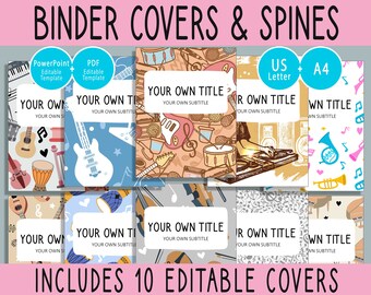 10 Editable Abstract Line Binder Covers, Includes 1, 1.5, 2 Spines ...