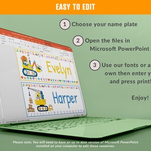 Student Desk Plates 30 Printable/editable Construction Vehicles ...