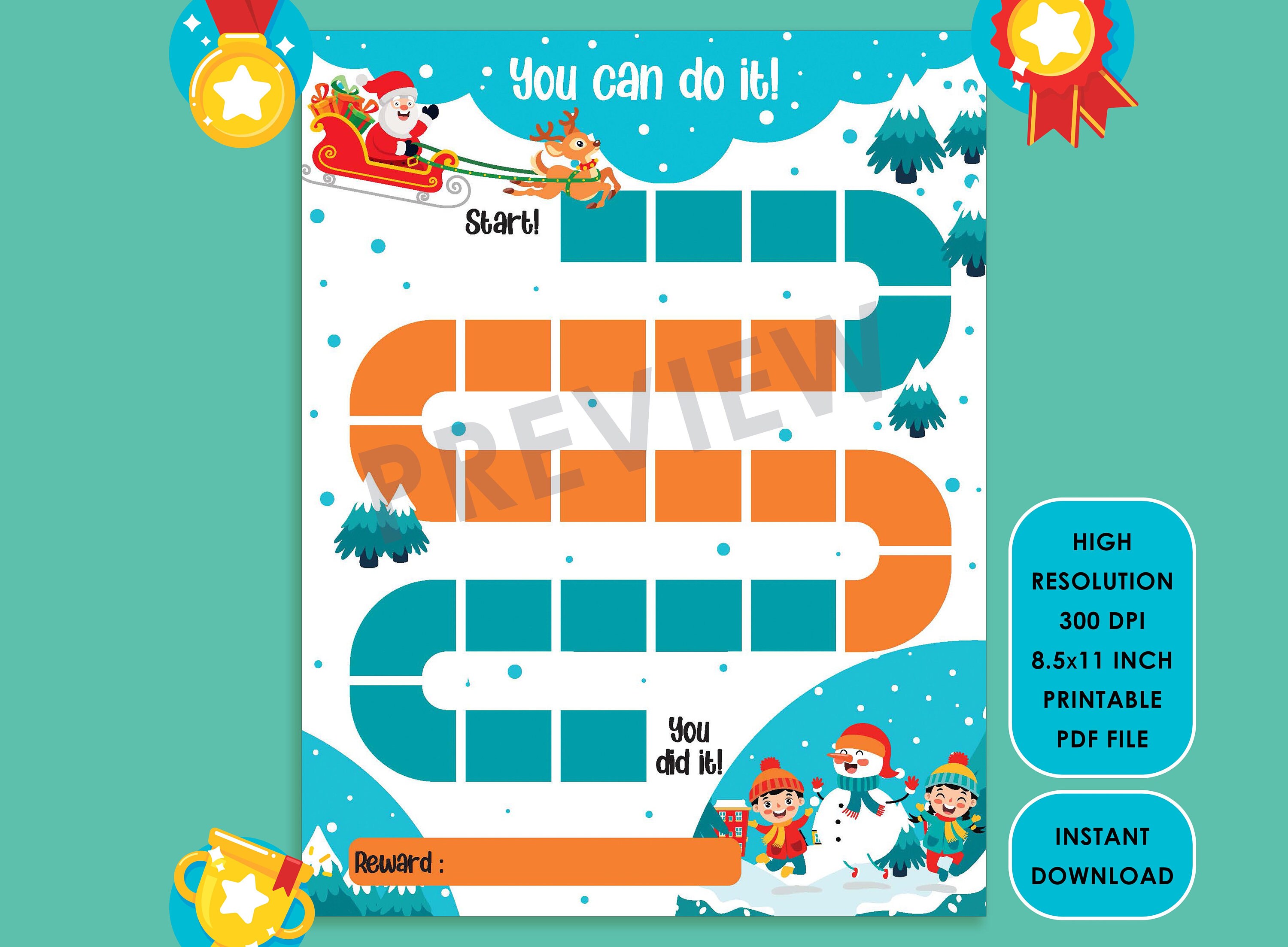 Festive Printable Santa Claus Reward Chart for Kids, Christmas Behavior ...