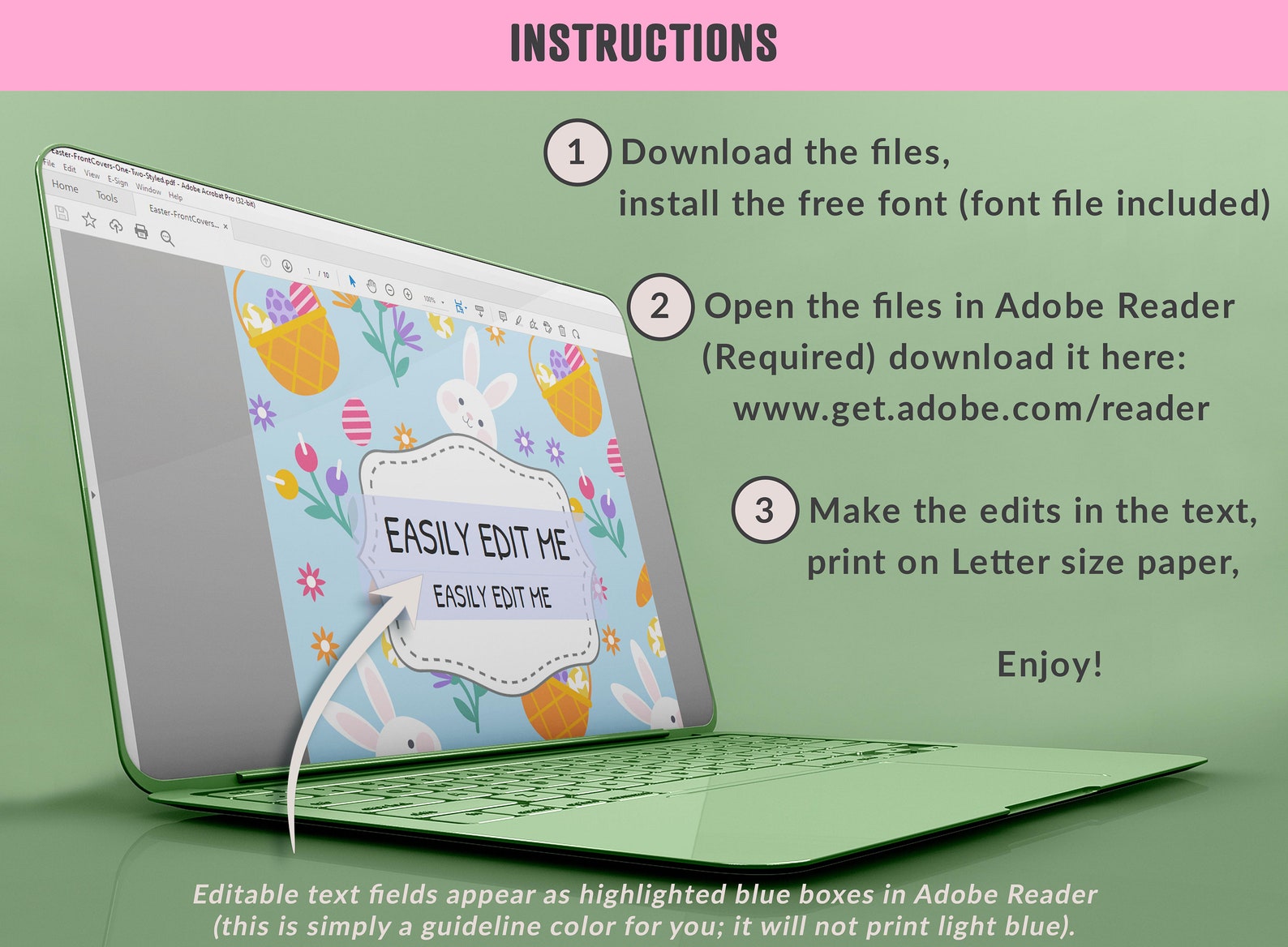 Easter Binder Cover, 10 Printable/editable Binder Covers Spines, Easter ...