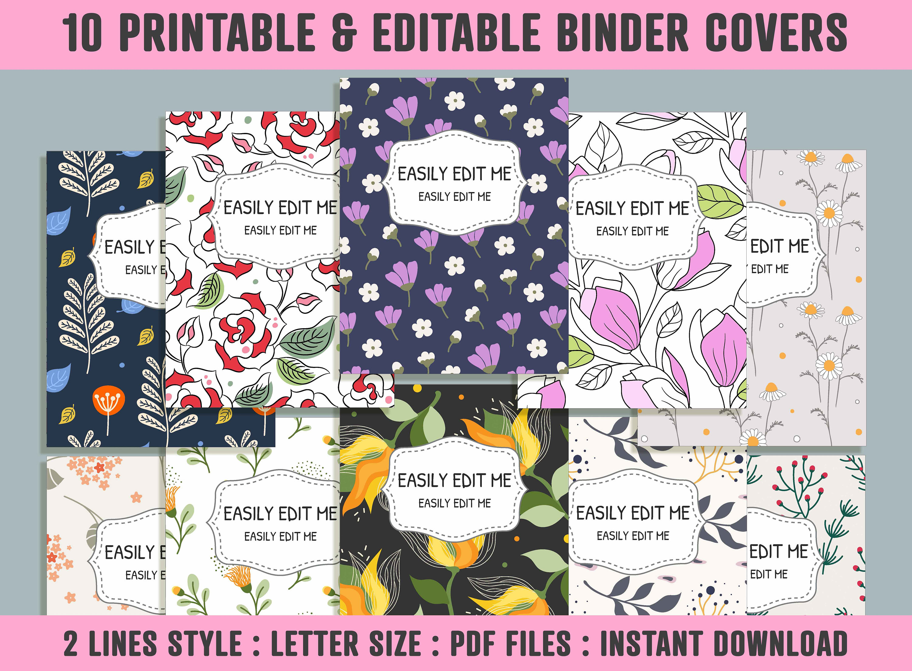 Floral Leaves and Geometric Shapes Binder Cover 10 - Etsy