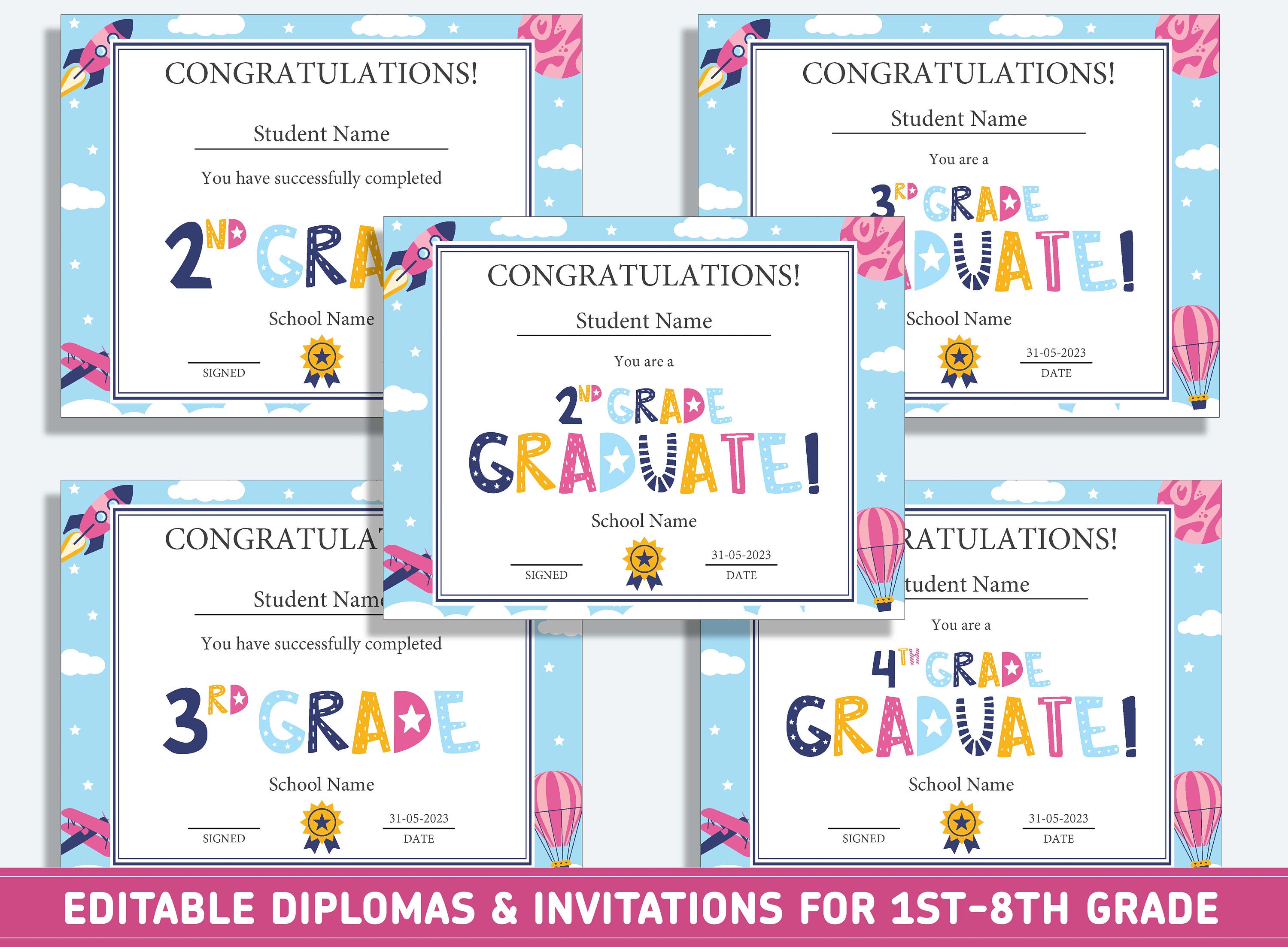 Editable 5th Grade Awards 1st to 8th Grade Diploma - Etsy