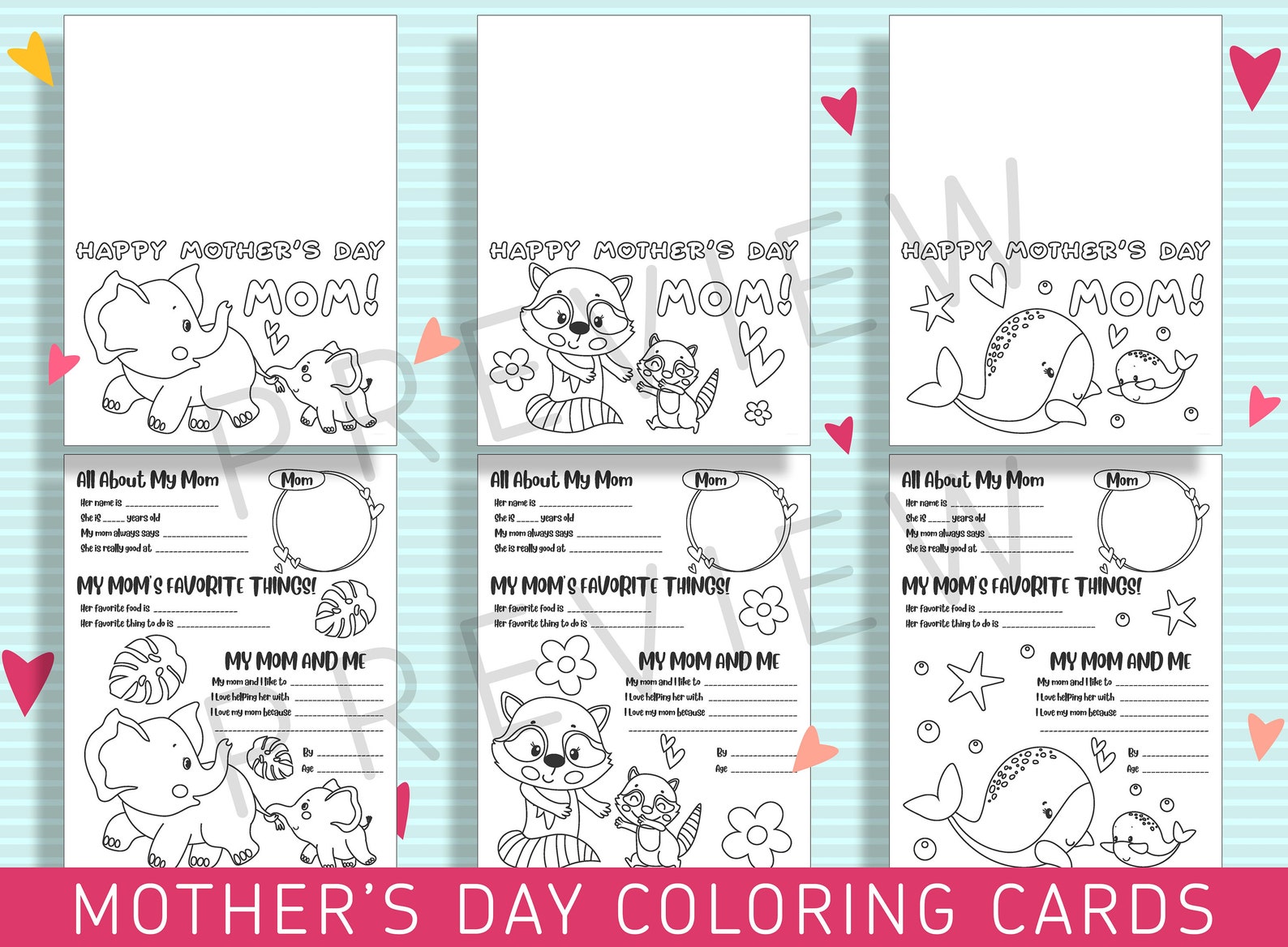 Color Your Love for Mom: Printable Mother's Day Coloring Cards, 6 ...
