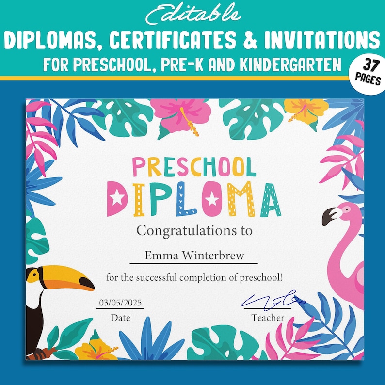 Preschool Graduation Diploma, Editable End of Year Diplomas ...