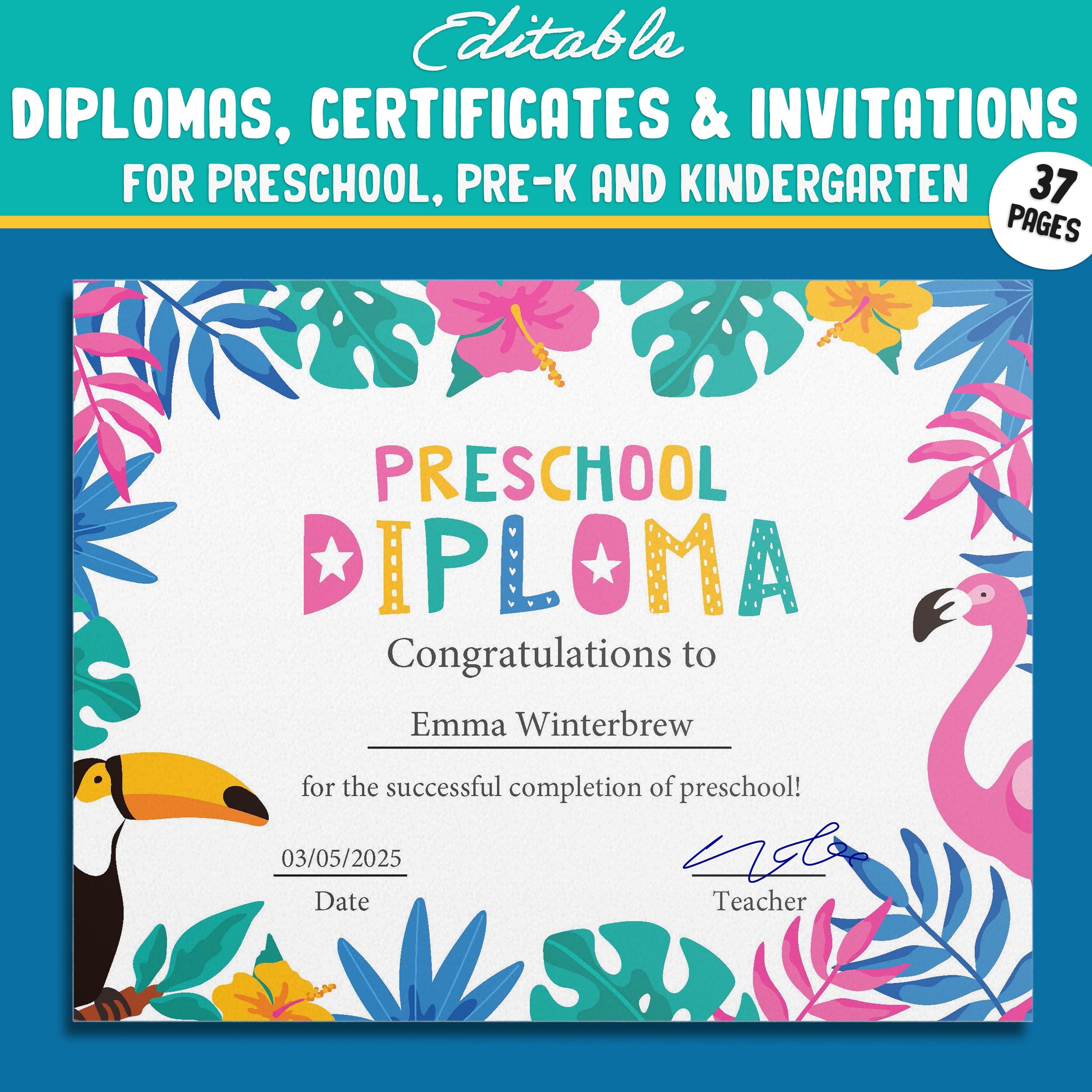 Preschool Graduation Diploma, Editable End of Year Diplomas ...
