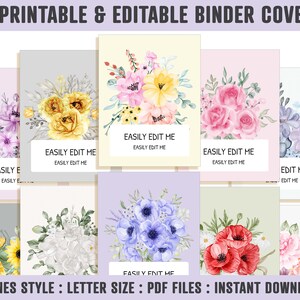 Flower Binder Cover, 10 Printable & Editable Binder Covers+spines ...
