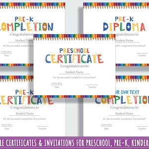 Preschool and Kindergarten Diploma, Certificate, and Invitation ...