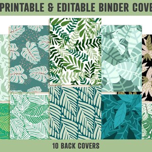 Tropical Leaves Binder Cover, 10 Printable & Editable Covers+spines ...