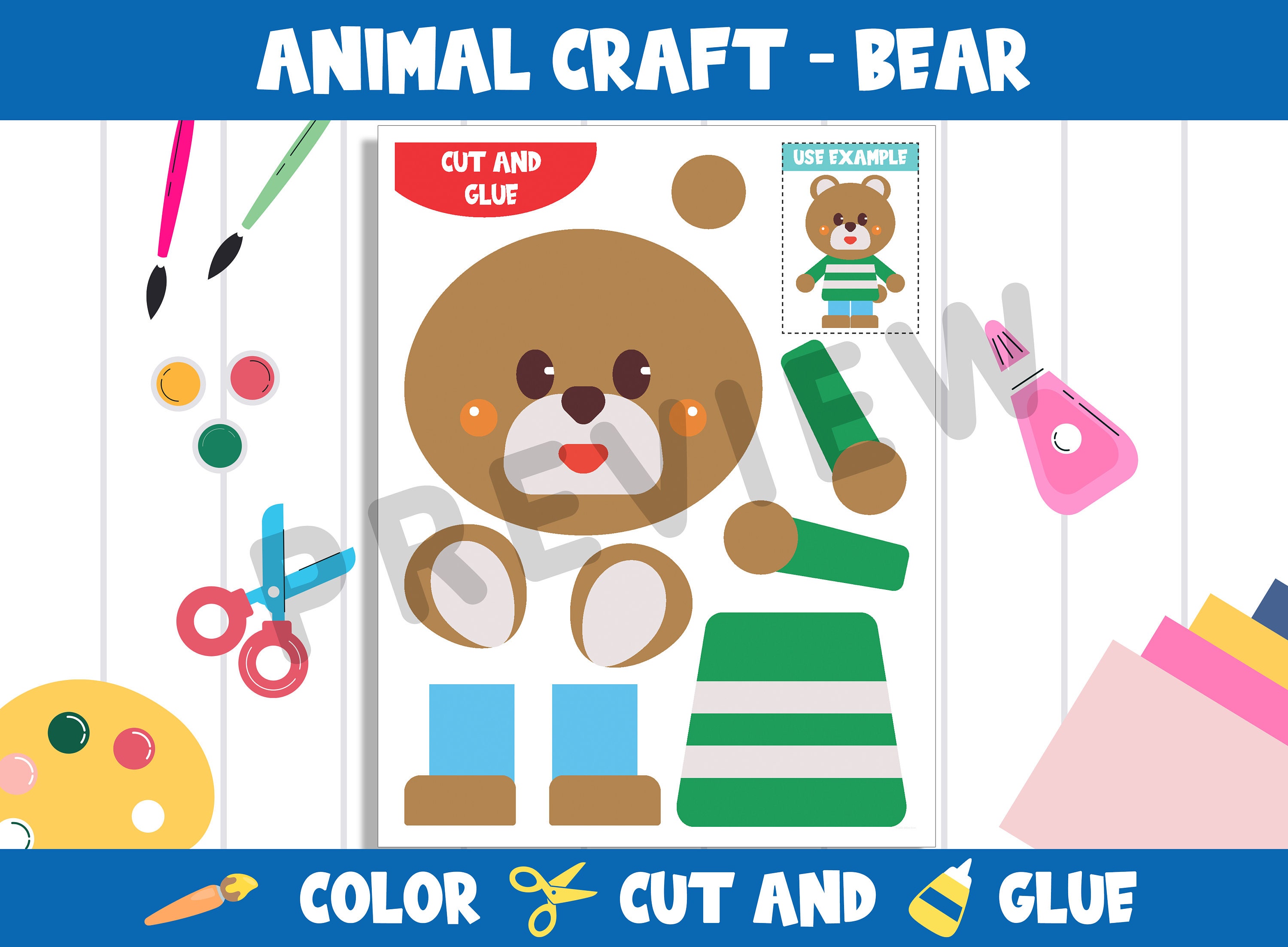 Animal Craft Activity Bear : Color Cut and Glue for Prek - Etsy