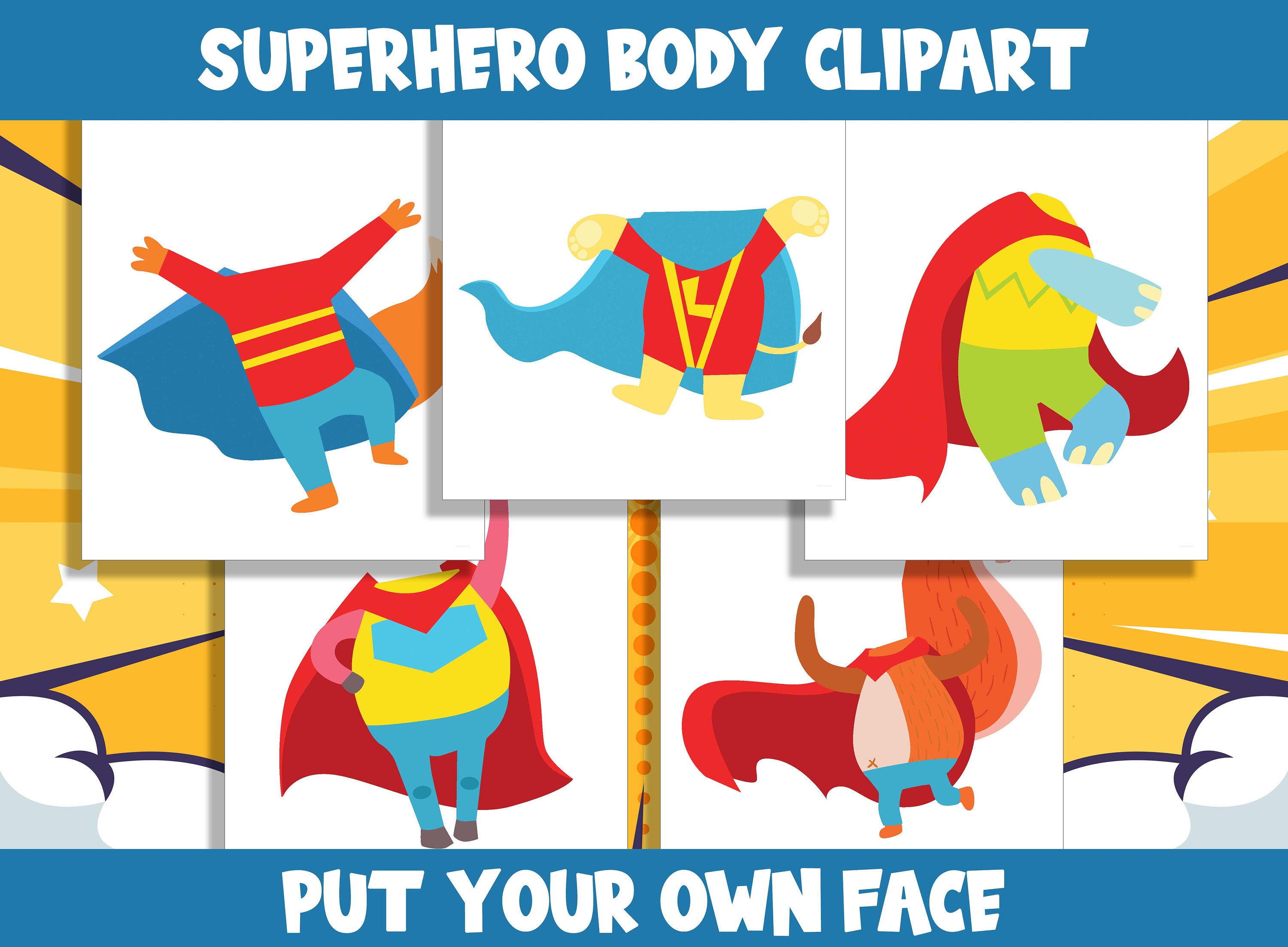 Animal Superhero Body Clipart Templates – DIY Craft! Add Your Face to ...
