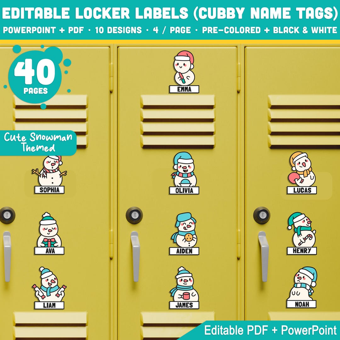 Editable Locker Labels (cubby Name Tags), Cute Snowman Themed, Pre ...