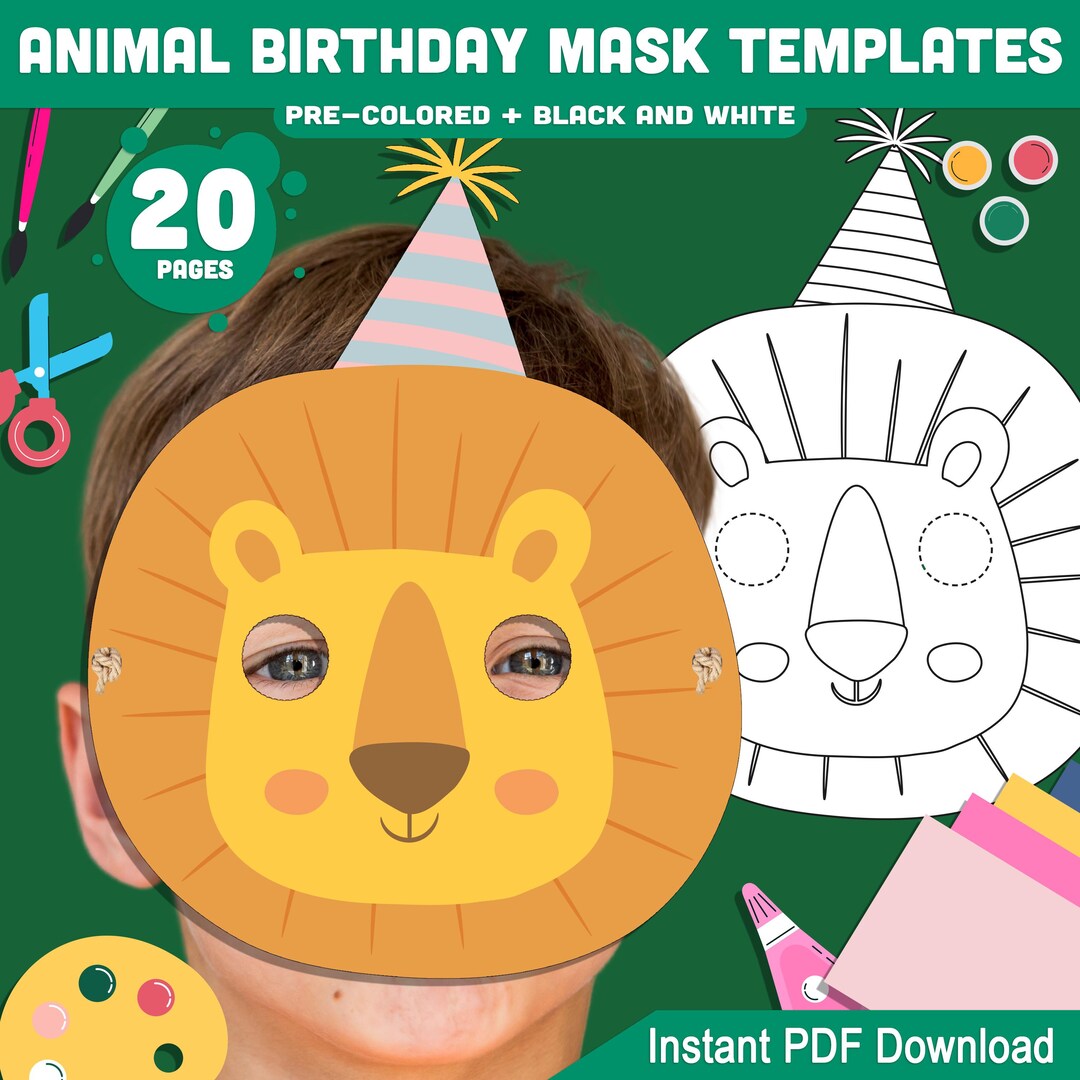 DIY Animal Birthday Party Mask Templates: 20-page Printable Set With 10 ...