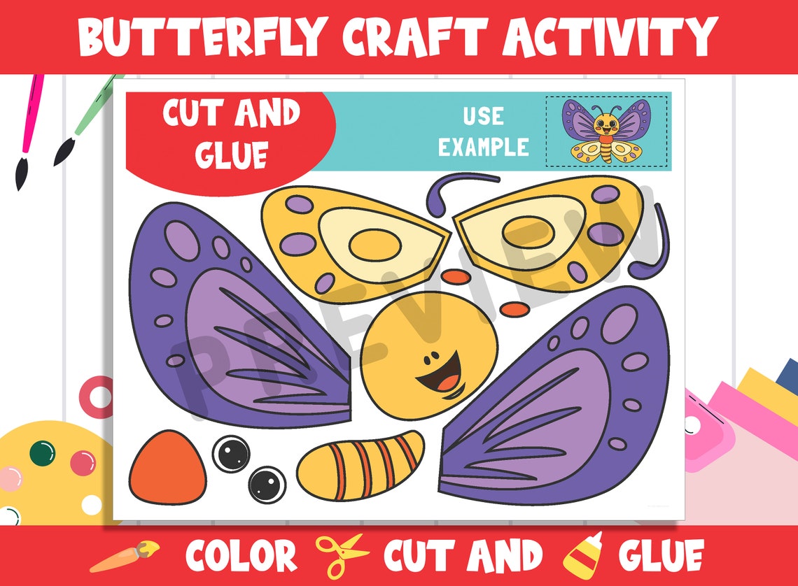 Cute Butterfly Craft Activity Color Cut and Glue for Prek - Etsy