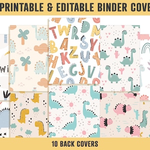Dinosaur Binder Cover for Boys/girls, 10 Printable & Editable Binder ...