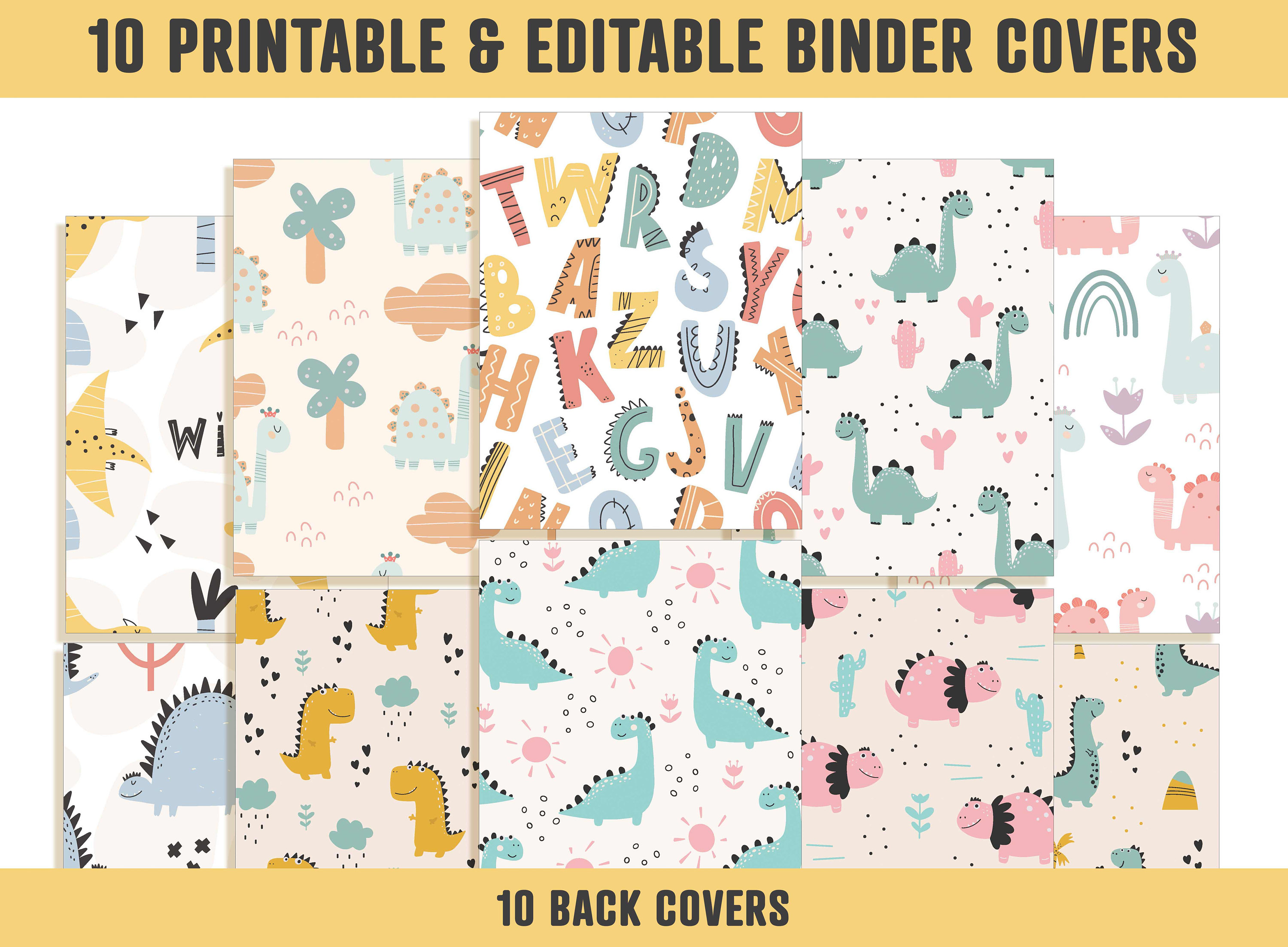 Dinosaur Binder Cover for Boys/girls 10 Printable & Editable - Etsy