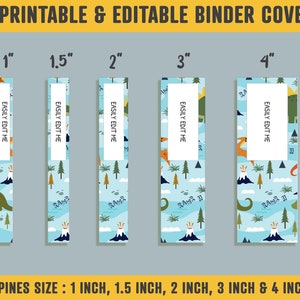 Cute Dinosaur Family Binder Cover, 10 Printable & Editable Binder ...