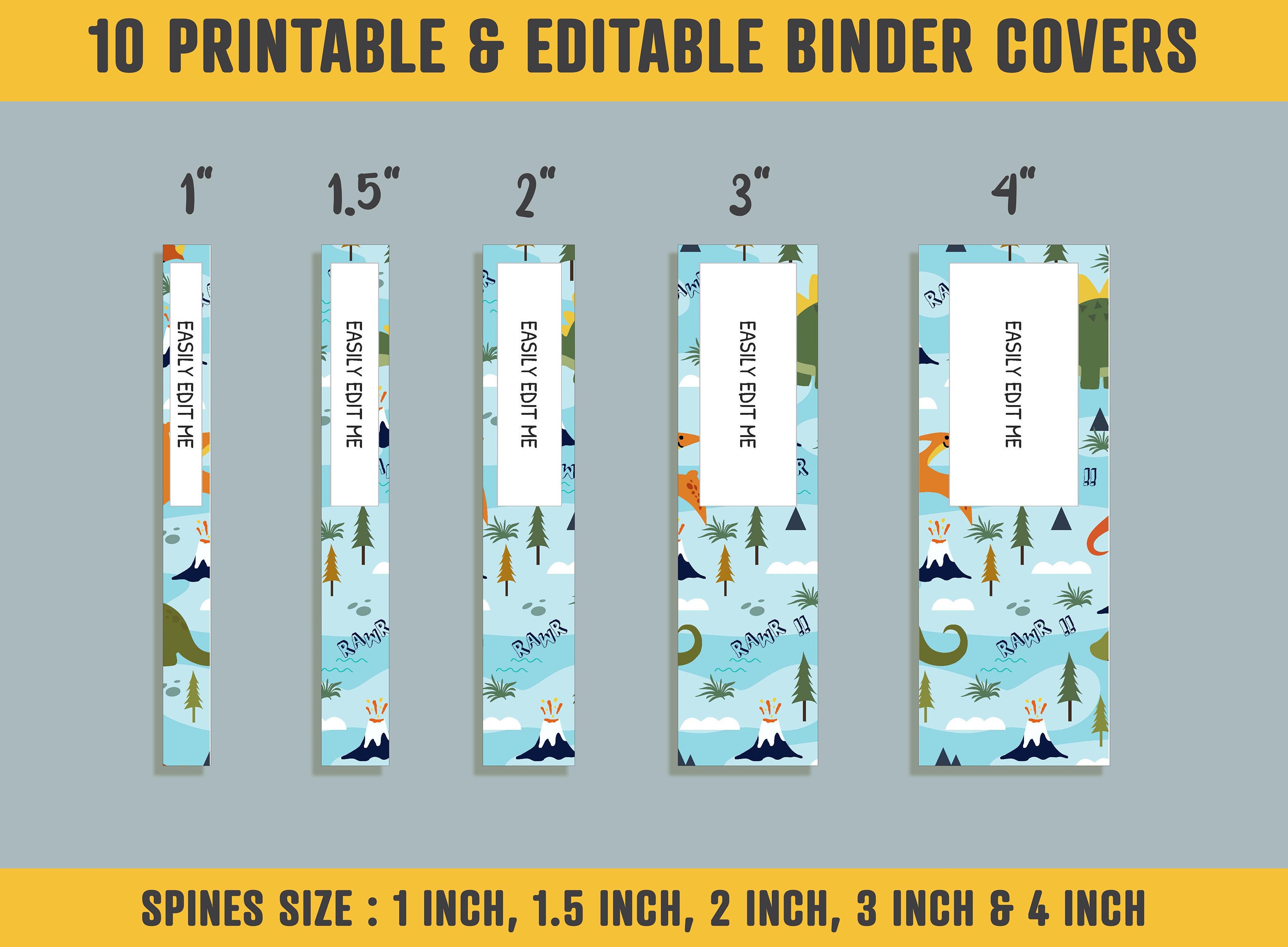 Cute Dinosaur Family Binder Cover 10 Printable & Editable - Etsy