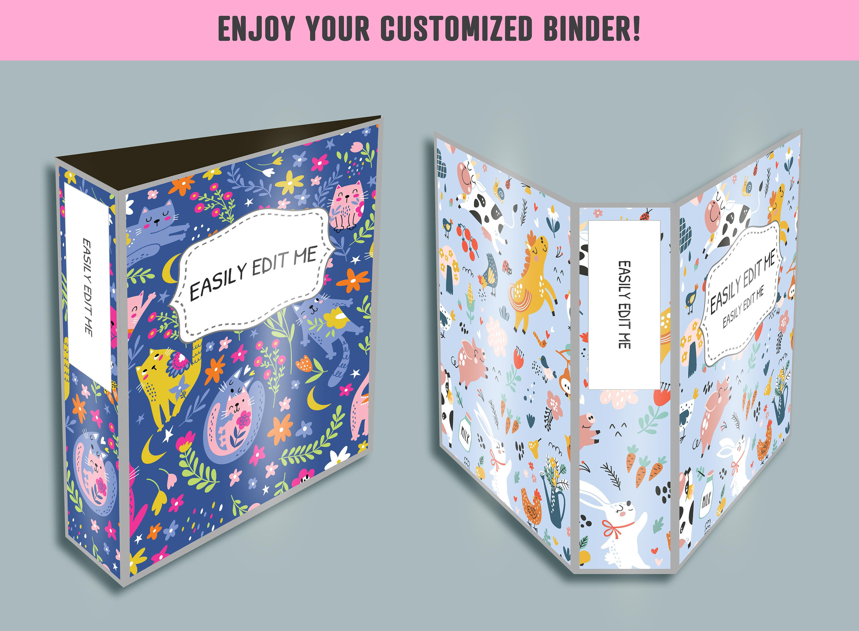 Cute Funny Animals Binder Cover, 10 Printable & Editable Binder Covers ...