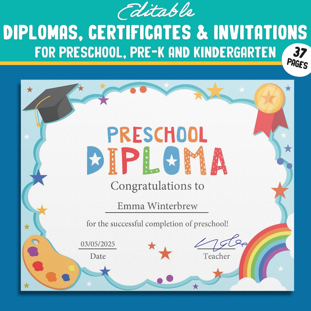 37 Editable Preschool and Pre-kindergarten Diplomas, Certificates ...