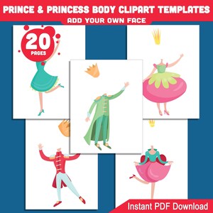 Prince and Princess Body Clipart Templates: Add Your Own Photo Face, 20 ...
