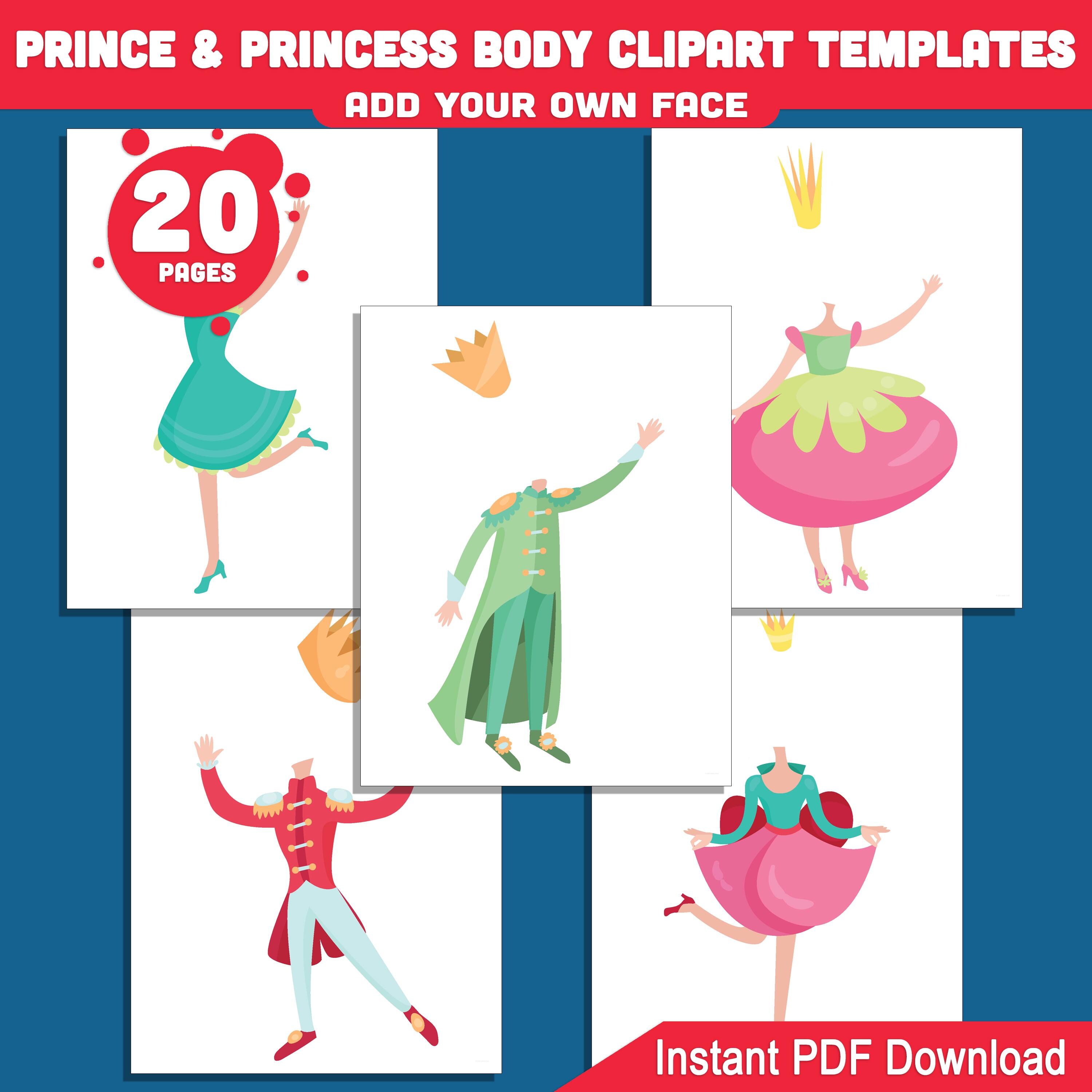 Prince and Princess Body Clipart Templates: Add Your Own Photo Face ...