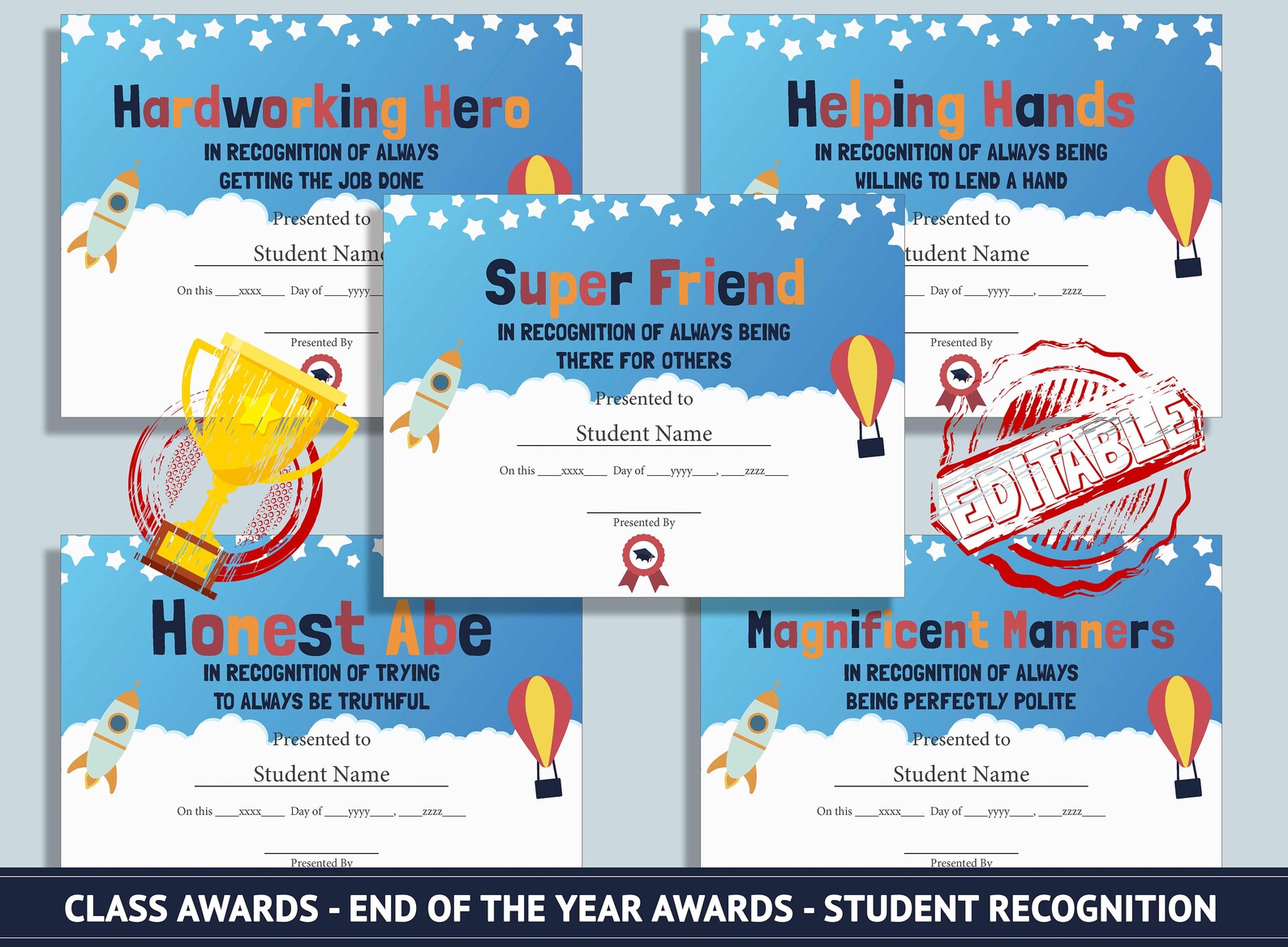 26 Editable Student Awards, End of the Year Classroom Awards Student ...