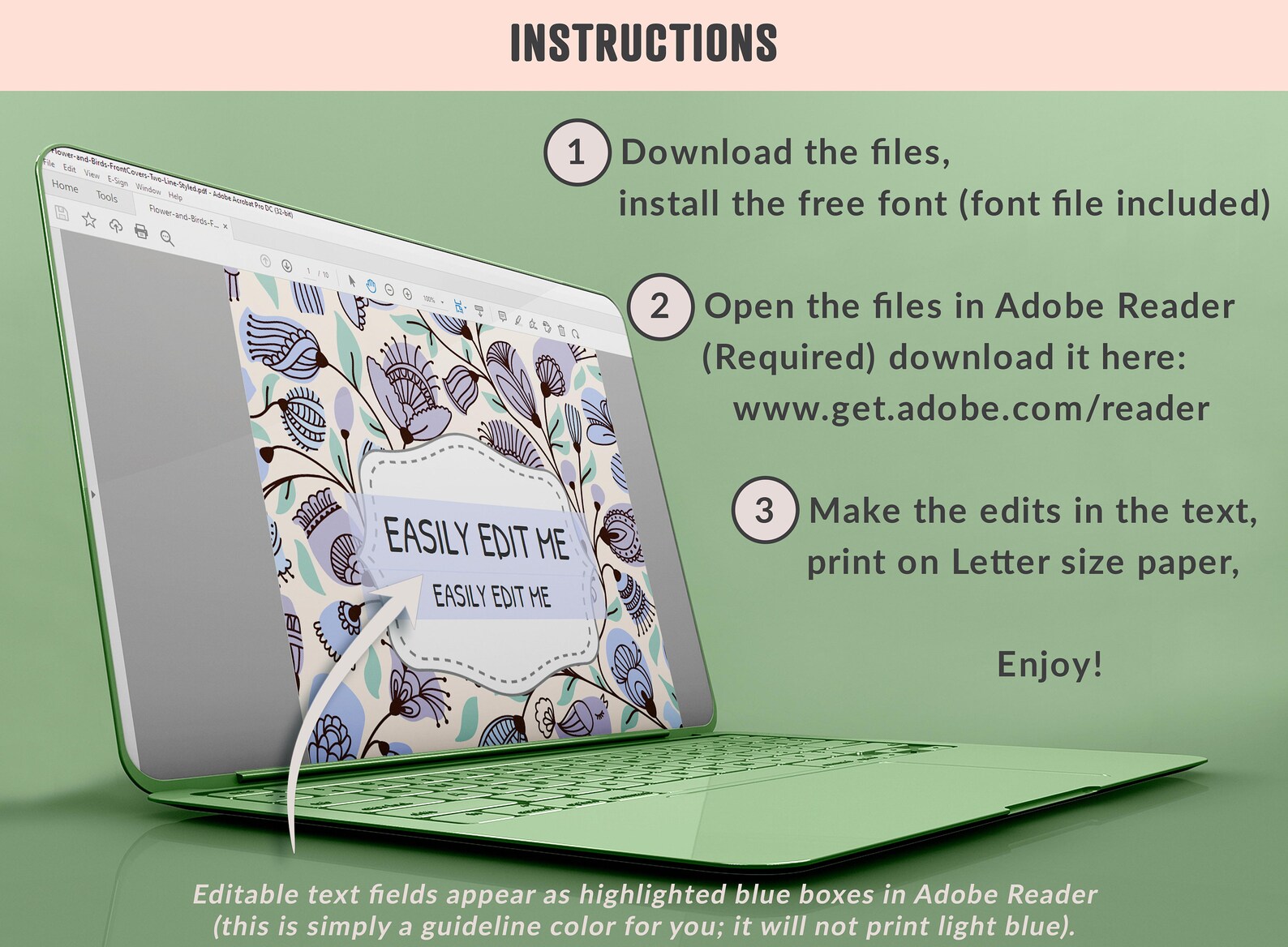 Flower and Birds Binder Cover, 10 Printable & Editable Binder Covers ...