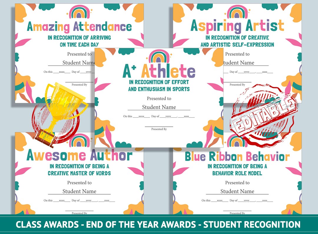 Editable End of Year Classroom Awards End of the Year Awards Student ...