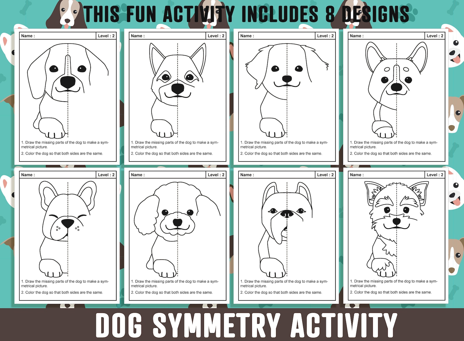 Dog Symmetry Worksheet, Puppy Theme Lines of Symmetry Activity, 24 ...