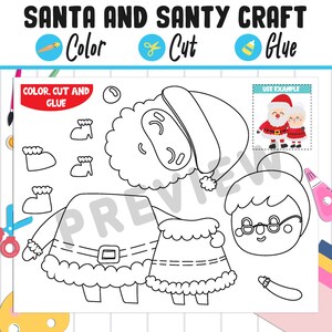 Santa Claus and Santy Craft Activity - Color, Cut, and Glue for Prek to ...
